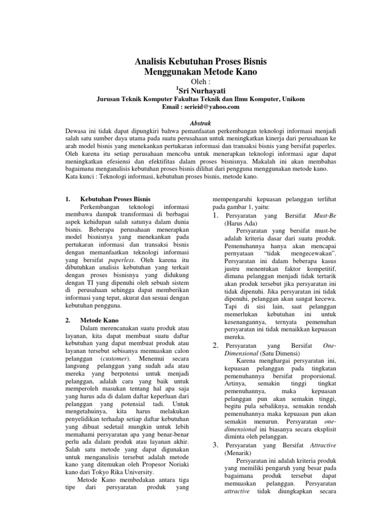 Analisis Kebutuhan Bisnis Metode Kano | PDF