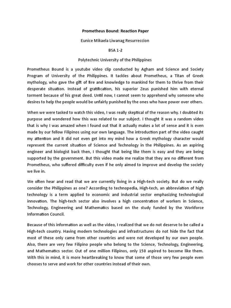 STS Reaction Paper Prometheus | PDF | Prometheus | Science