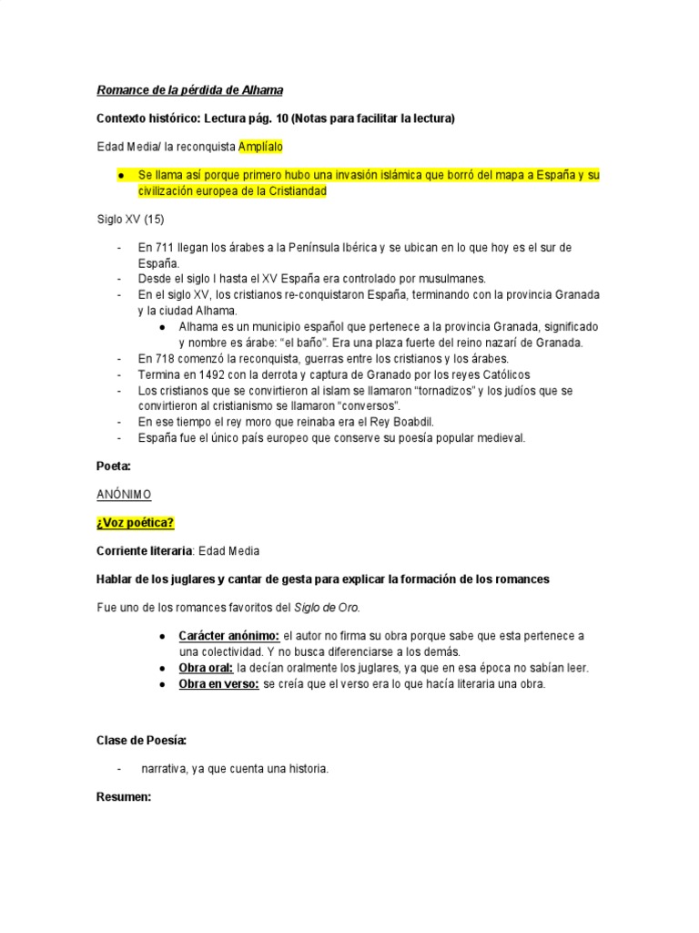 Romance de La Pérdida de Alhama Respuestas Del Libro | PDF | Religión y ...