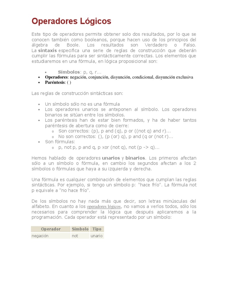 Operaciones Logica | PDF | Lenguaje de programación | Programación de ...