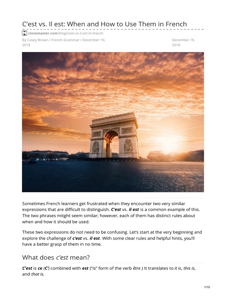 French Learners: C'est vs. Il est Guide | PDF | Grammatical Conjugation ...