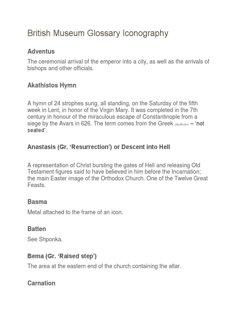 British Museum Iconography Glossary | PDF | Icon | Eastern Orthodox Church