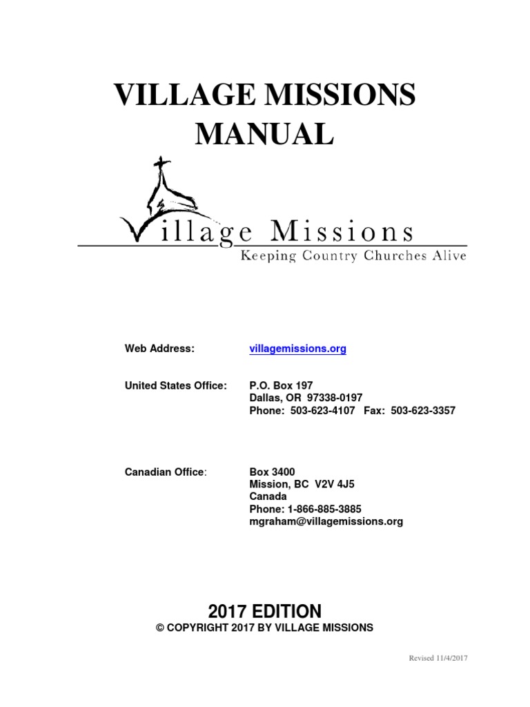 Village Missions Manual Revised 2017 | PDF | Evangelism | Missionary ...