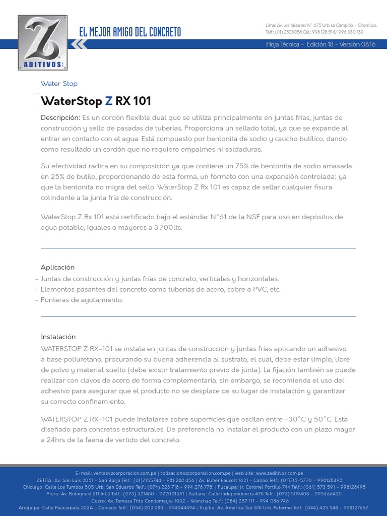 Water Stop Z RX 101 | PDF | Átomos | Materiales