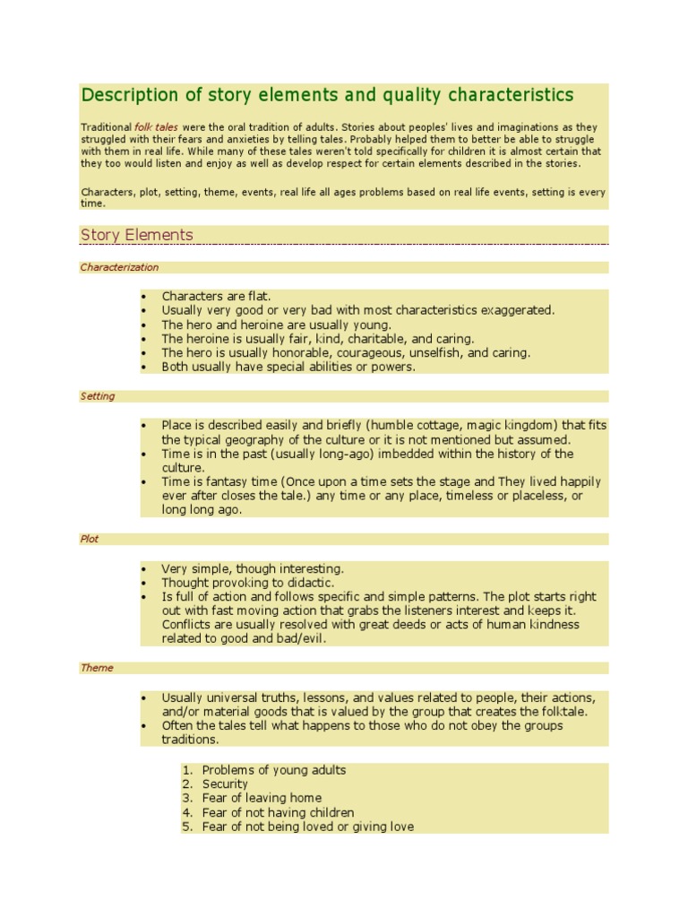 Basic Elements of A Folk Tale | PDF | Hero | Good And Evil
