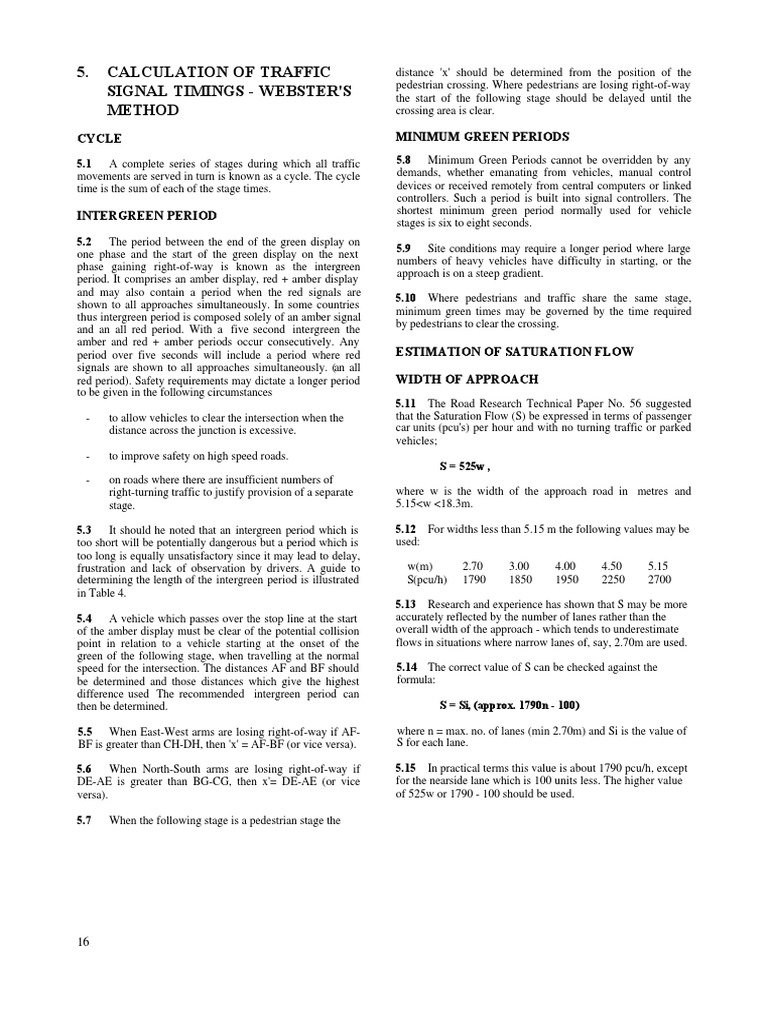 Calculation of Traffic Signal Timings-Webster's Method Note13 | PDF ...