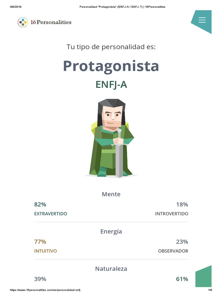 Personalidad "Protagonista" (ENFJ-A - ENFJ-T) - 16personalities | PDF ...