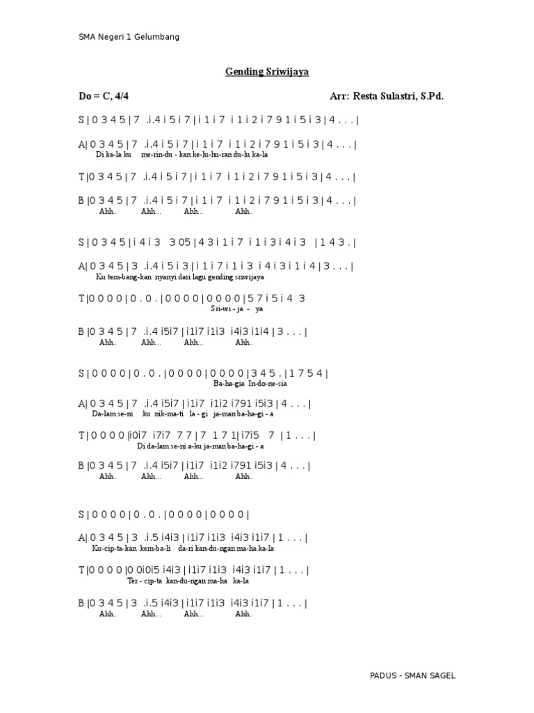 Gending Sriwijaya Partitur | PDF