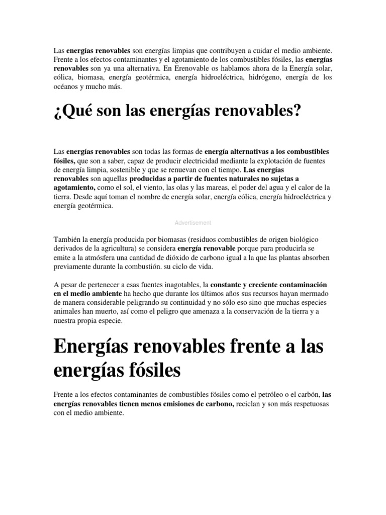 Tipos y ventajas de energías renovables | PDF | Energía renovable ...