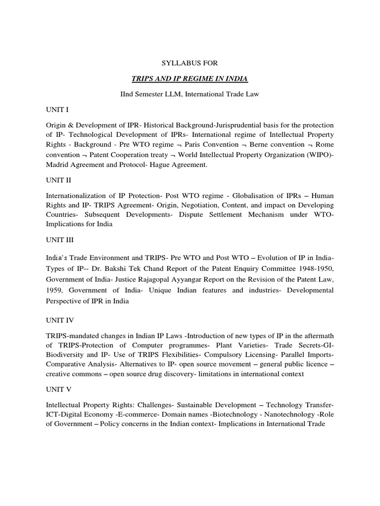 Trips and Ip Regime in India | PDF | Trips Agreement | Intellectual ...