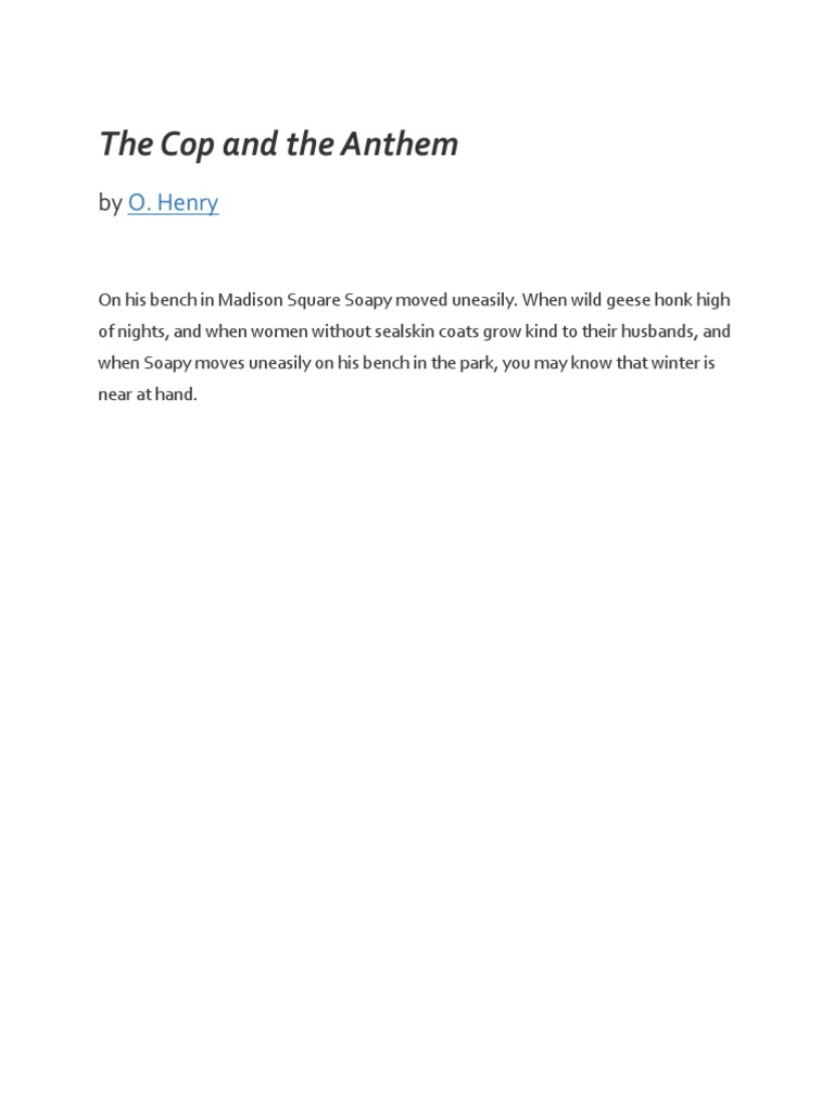The Cop and The Anthem: O. Henry | PDF