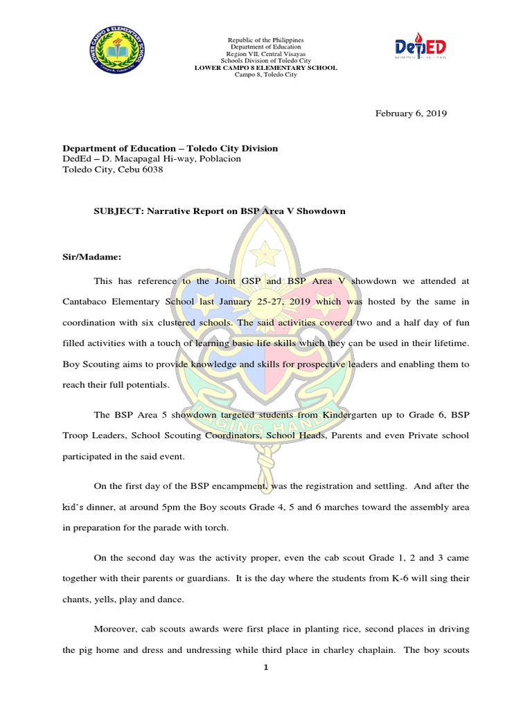 Narrative Report on the Successful BSP Area V Showdown Hosted at ...