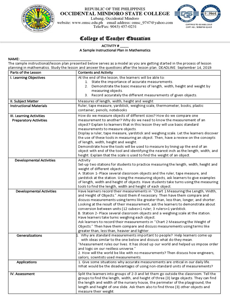 Lesson Plan Critiquing | PDF | Measurement | Lesson Plan