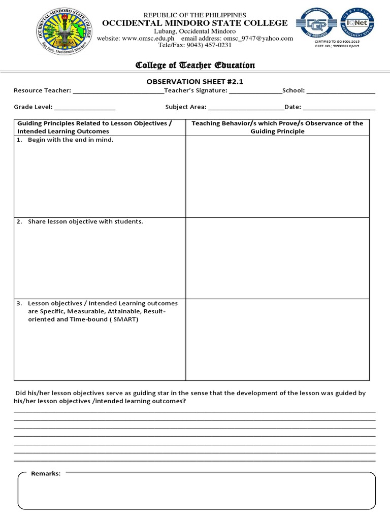 Observation Sheet 2. | PDF | Behavioural Sciences | Cognition