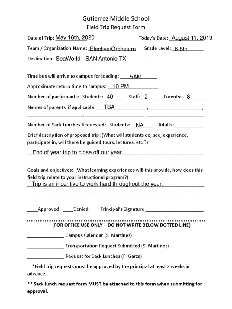 Field Trip Request Form PDF | PDF | Education Theory | Teaching