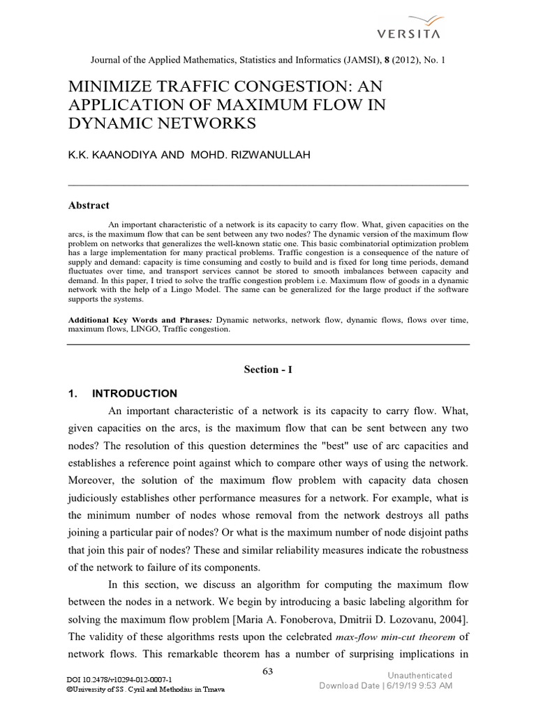 Minimize Traffic Congestion: An Application of Maximum Flow in Dynamic Networks | PDF ...