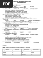 UNANG MARKAHANG PAGSUSULIT-GRADE 9 With Answer key-MA'AM NERY H. SALAZAR MT-II | PDF