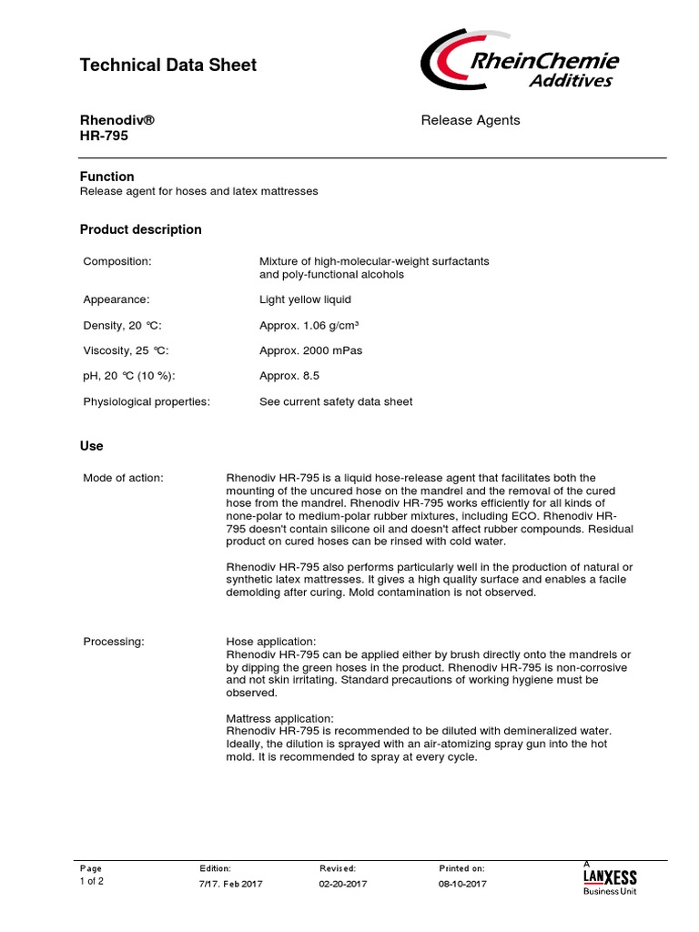 Technical Data Mandrel Release | PDF | Natural Rubber | Industrial ...
