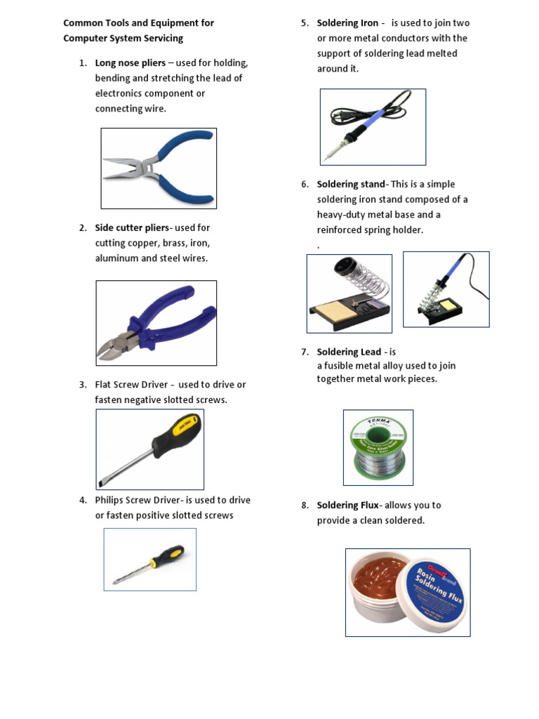 Common Tools and Equipment For Computer System Servicing | PDF ...