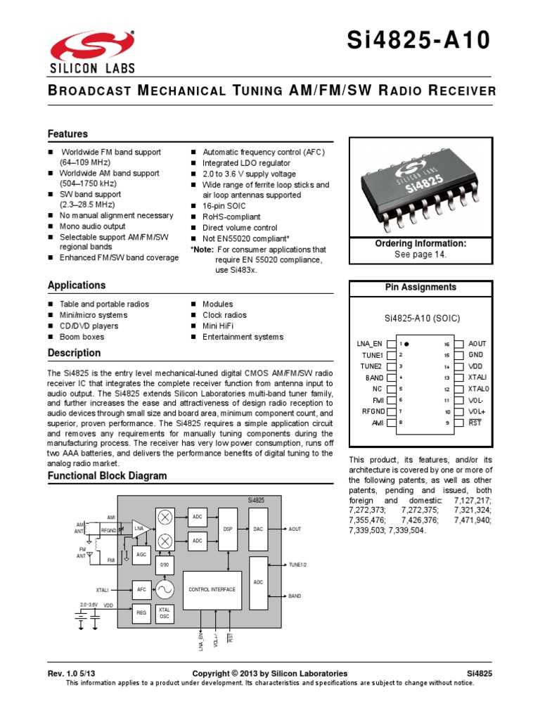 Si4825 A10 PDF | PDF | Frequency Modulation | Electrical Engineering