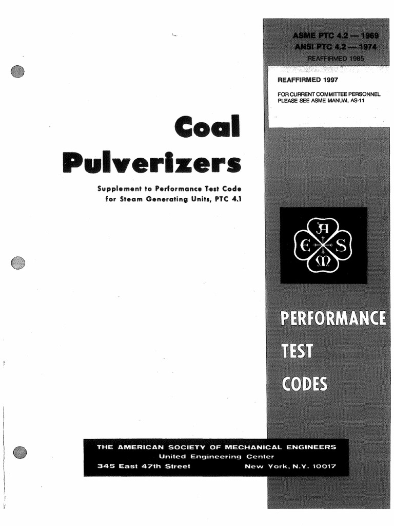 ASME PTC 4.2 Coal Pulverizers (1997) | PDF | Calibration | Coal