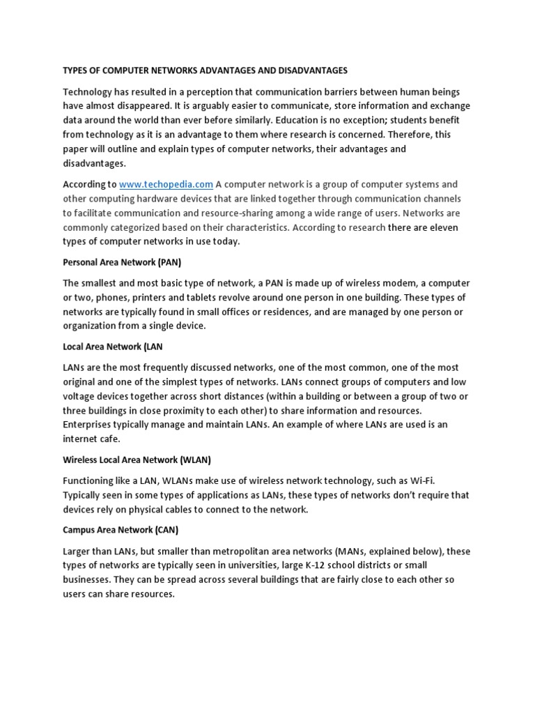 Types of Computer Networks Advantages and Disadvantages | PDF | Local ...