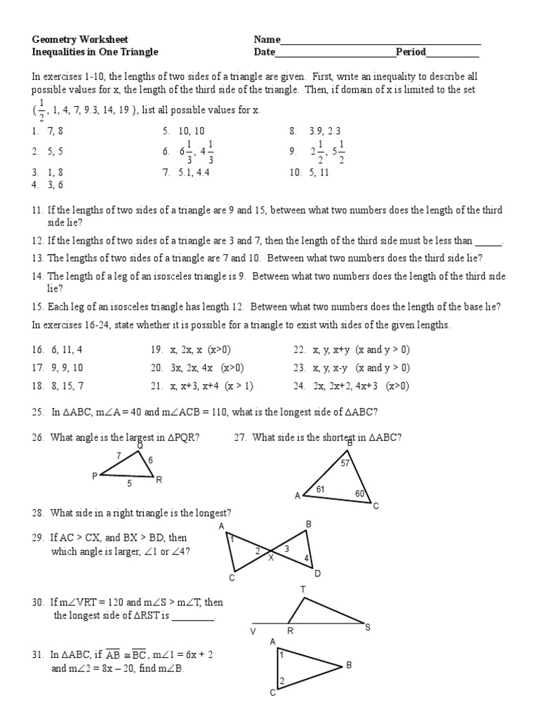 Inequalities in One Triangle Worksheet | PDF | Triangle Geometry | Triangle