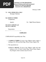 Sample Barangay Complaint | PDF | Civil Law (Common Law) | Virtue