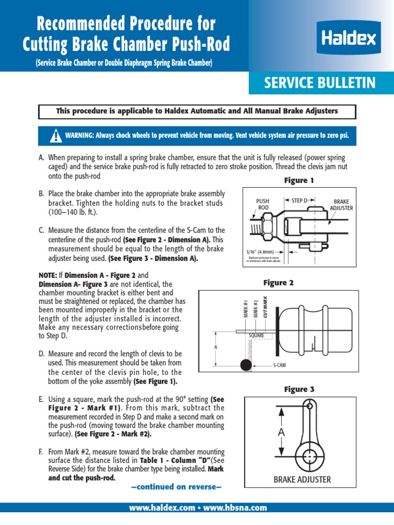 Recommended Procedure For Cutting Brake Chamber Push-Rod: Service ...