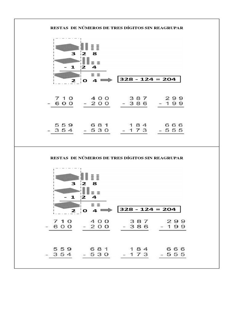 Restas de tres dígitos: sin reagrupación | PDF | Geometría | Enseñanza ...