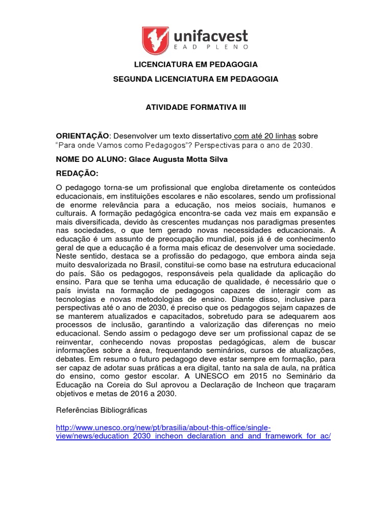 Trabalho Atividade Formativa - 2A | PDF | Pedagogia | Modificação ... Trabalho Atividade Formativa - 2A | PDF | Pedagogia | Modificação ...