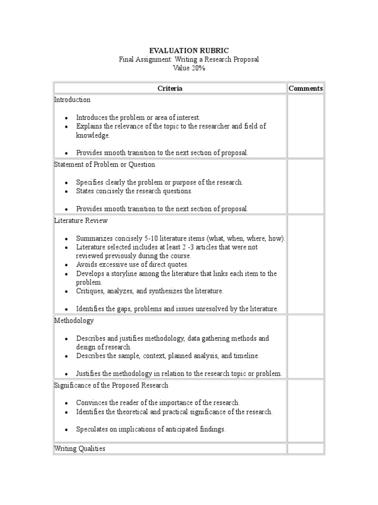 Evaluation Rubric For Research Proposal | PDF