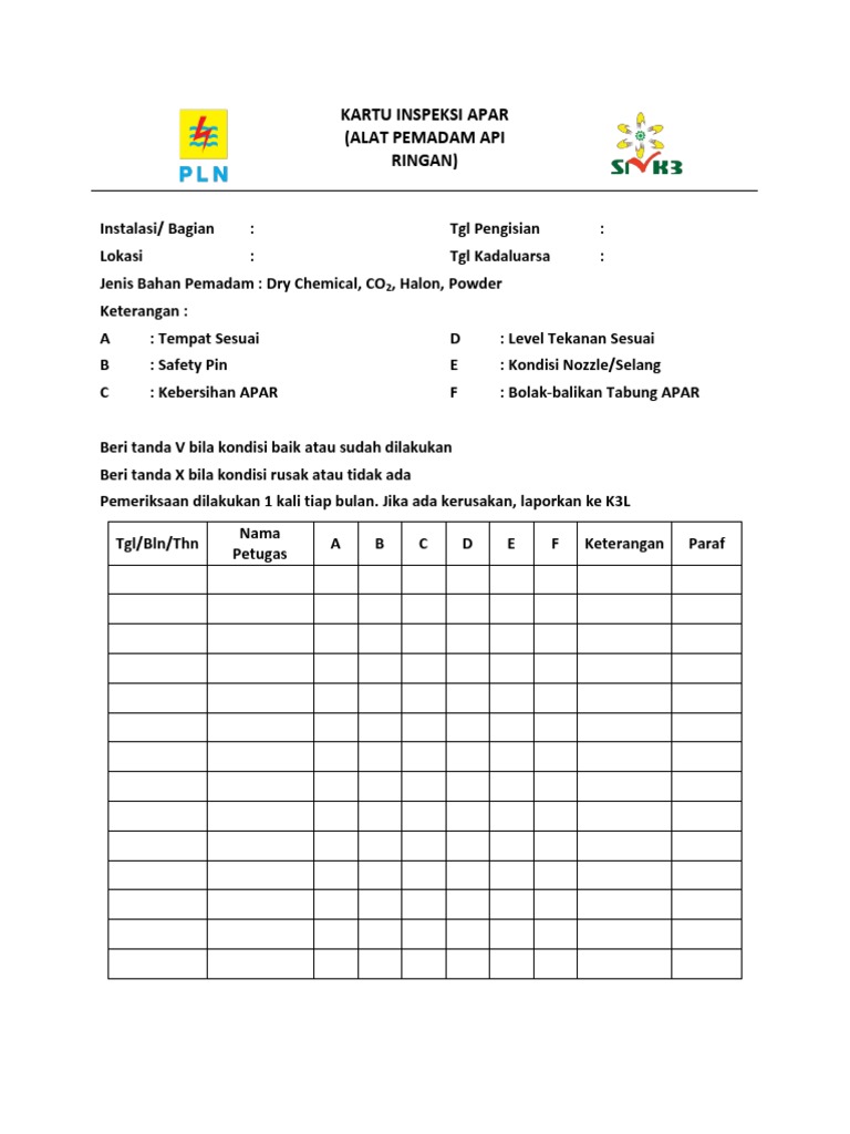 Kartu Inspeksi Apar | PDF