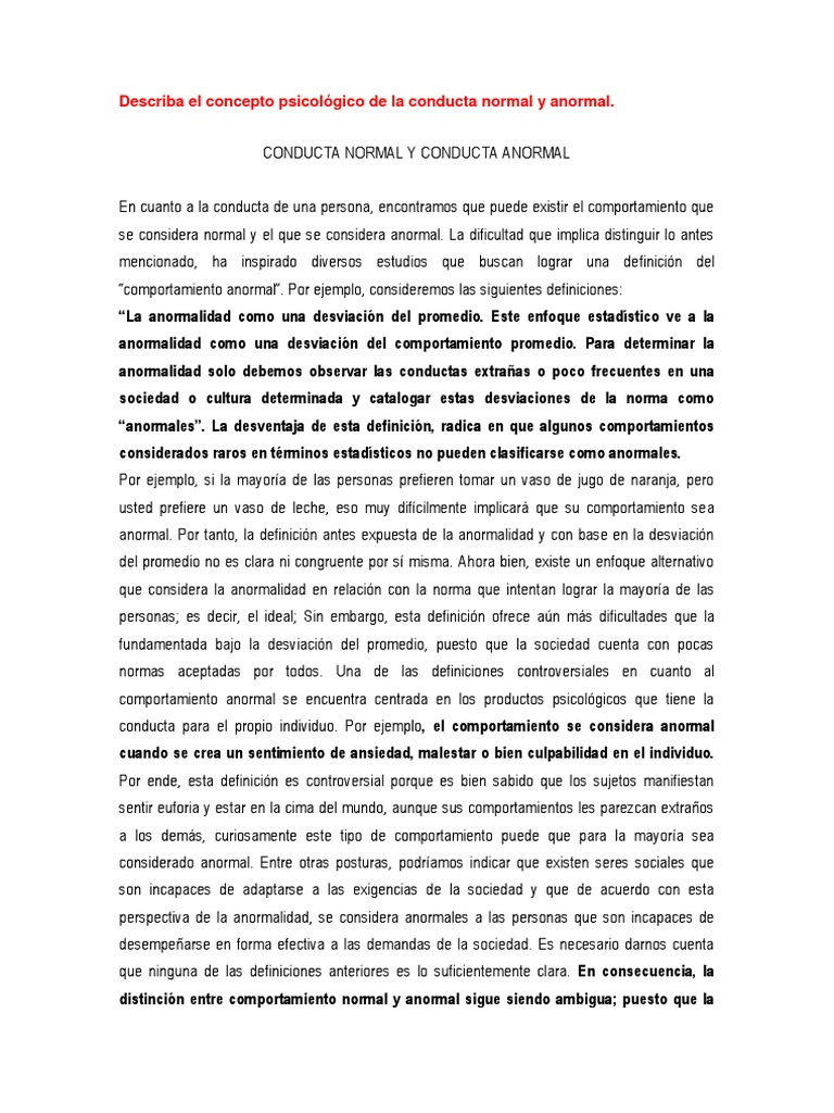 Conducta Normal vs Anormal: Modelos y Definiciones | PDF ...