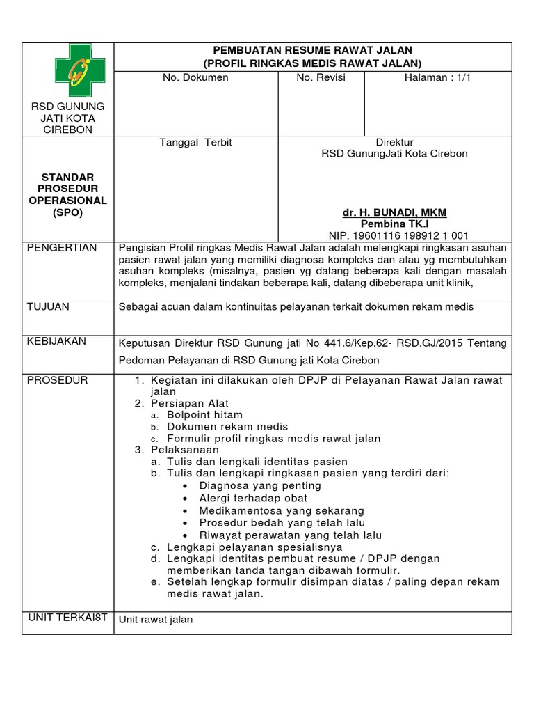 Spo Profil Ringkas Medis Rawat Jalan Rawat Jalan | PDF