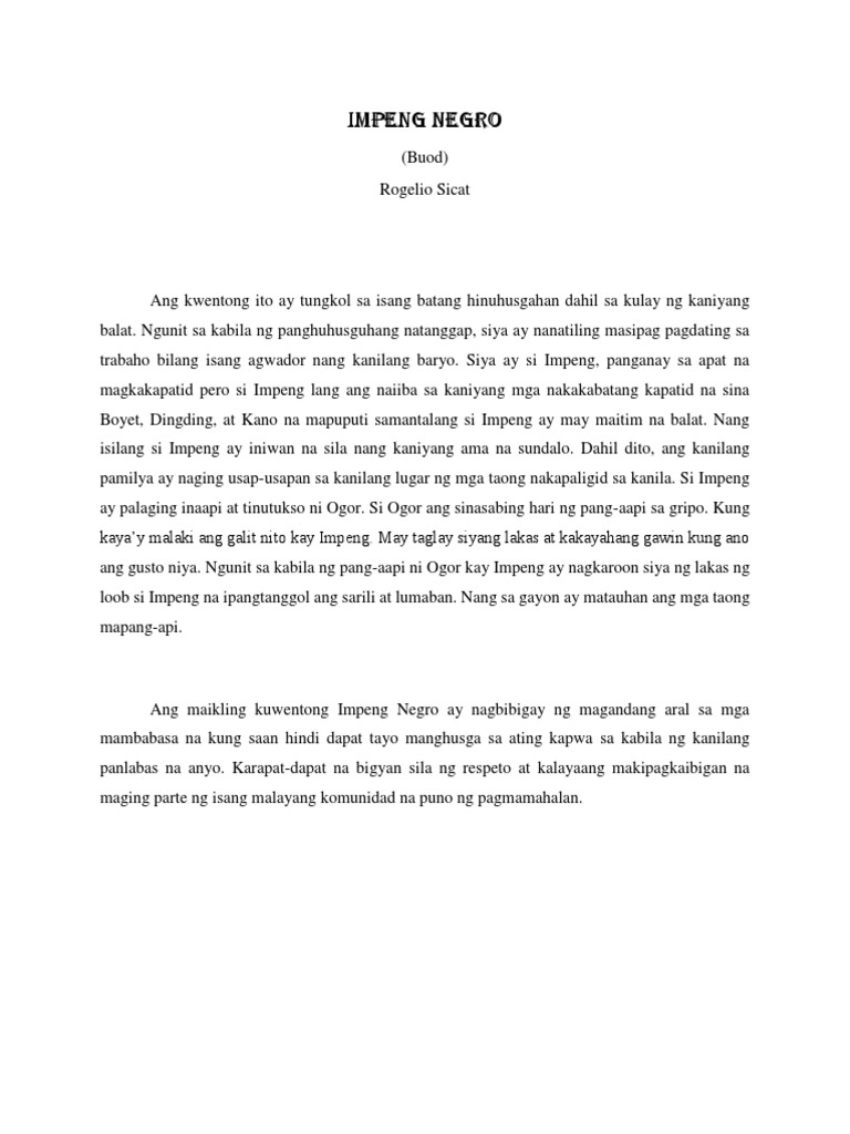 Impeng Negro (Buod) | PDF