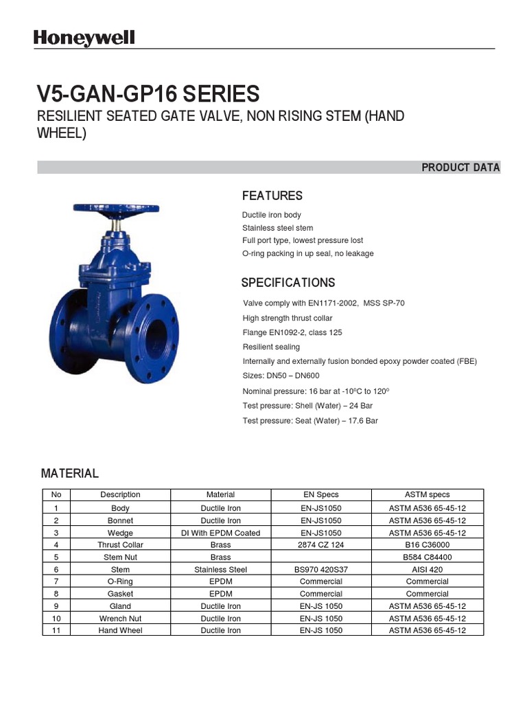 V5-Gan-Gp16 Series: Resilient Seated Gate Valve, Non Rising Stem (Hand ...
