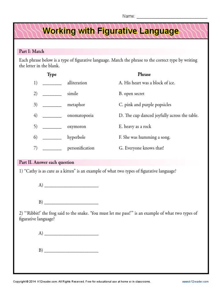 Figurative Language Practice Worksheet PDF | PDF | Semantics | Semiotics