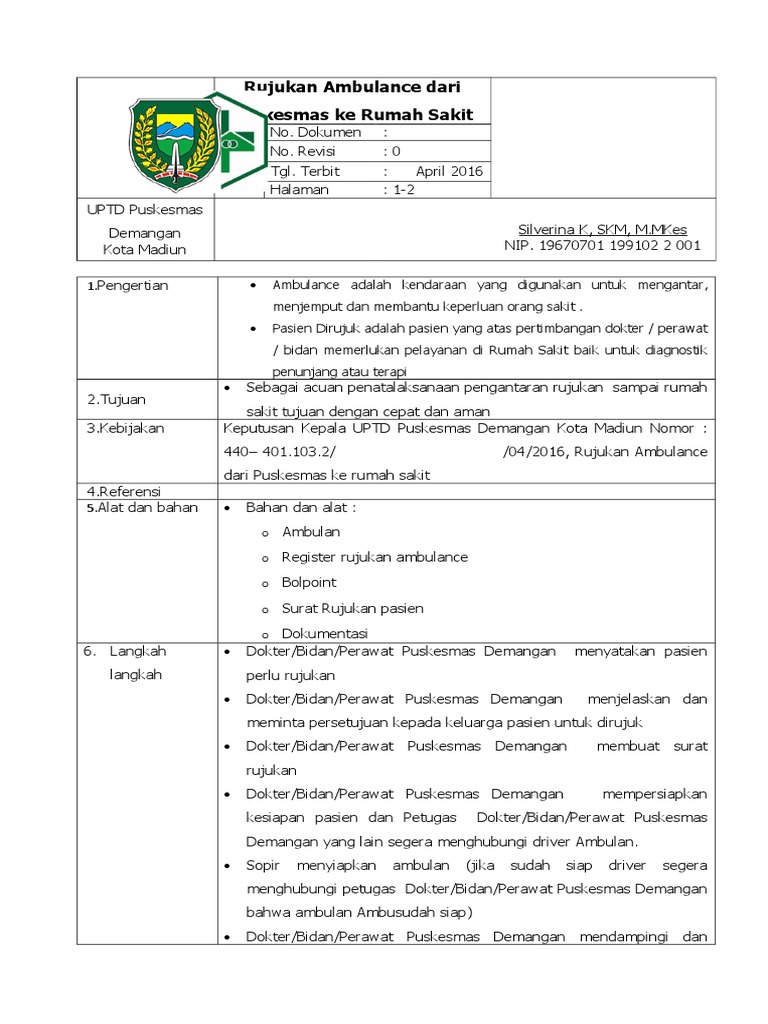 New Sop Rujukan Ambulance Dari Puskesmas Ke Rumah Sakit | PDF