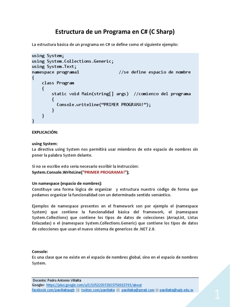 Estructura de Un Programa en C# | Descargar gratis PDF | Tipo de datos | C Sharp (lenguaje de ...