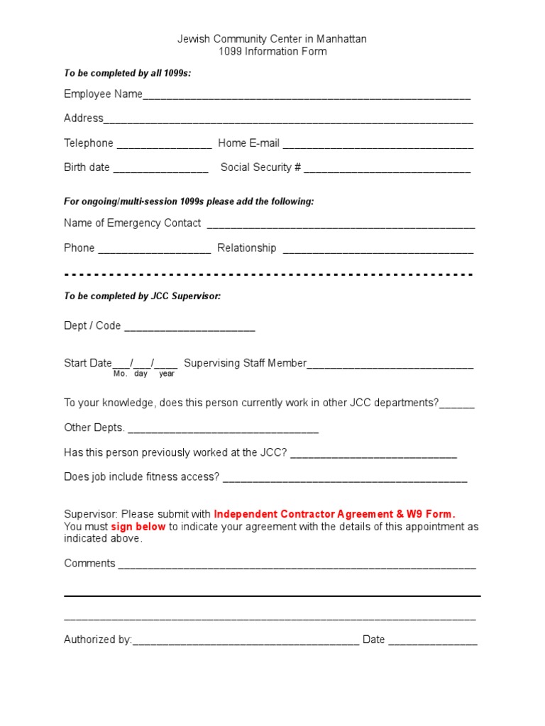 To Be Completed by All 1099s:: Independent Contractor Agreement & W9 ...