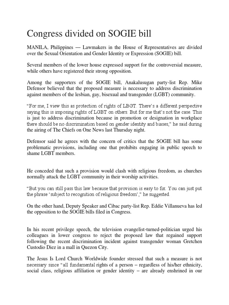 Sogie Bill | PDF | Homosexuality | Social Institutions