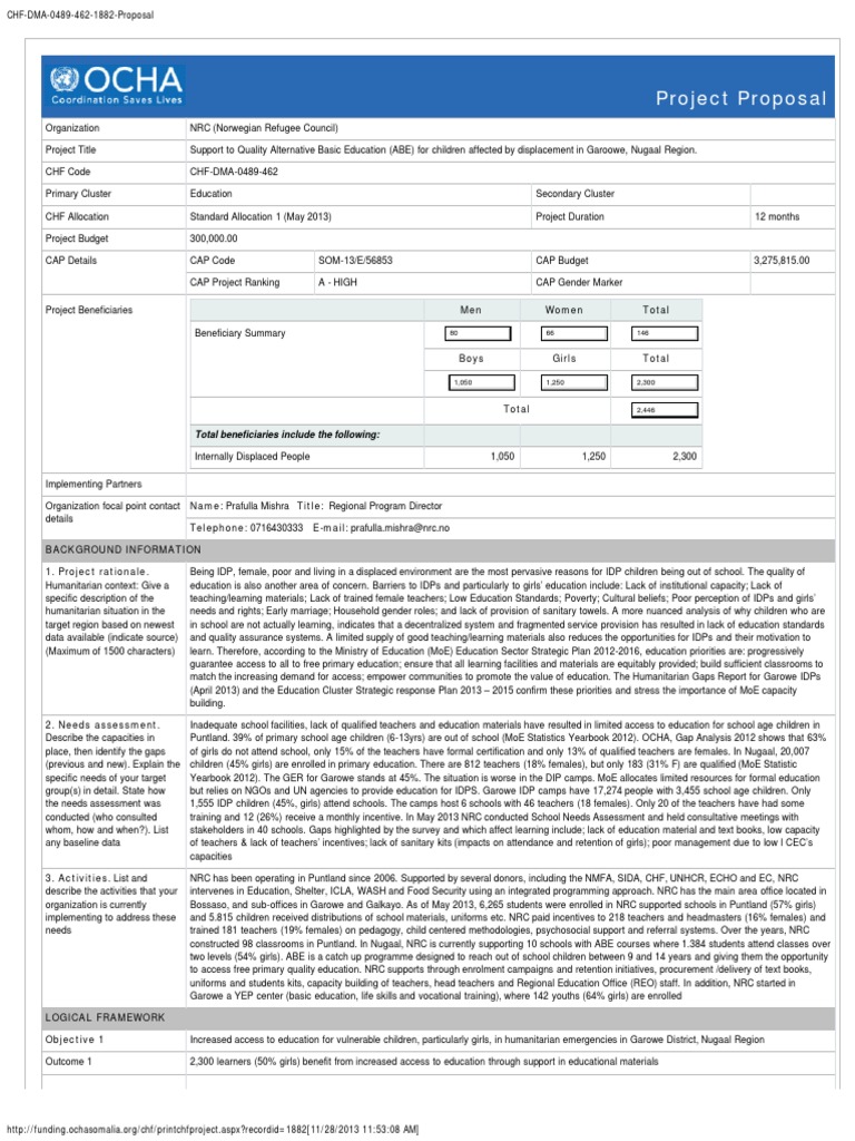 Sample Project Proposal | PDF | Internally Displaced Person | Schools