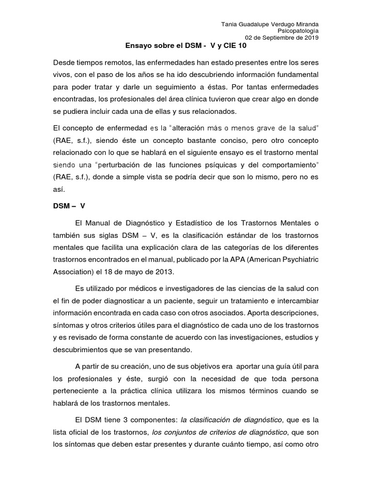 Ensayo Dsm5 Cie10 | PDF | Manual Diagnóstico y Estadístico de los Trastornos Mentales ...