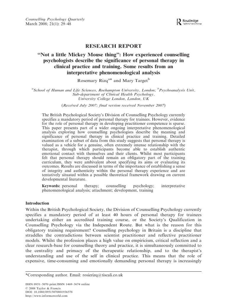 Mickey Mouse | PDF | Counseling Psychology | Psychotherapy