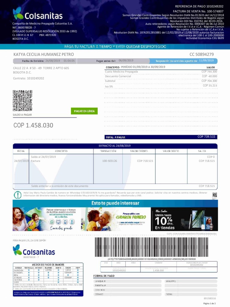 Factura COLSANITAS PDF | PDF | Business | Salud y bienestar