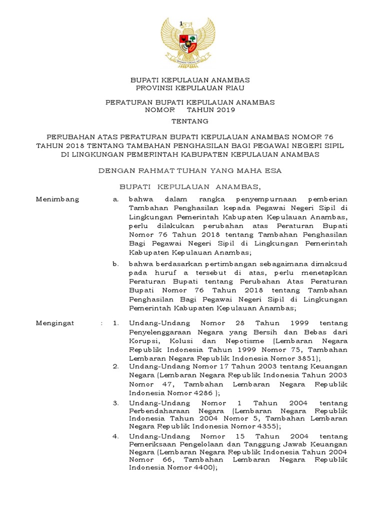 Perubahan Perbup 76 TPP 2019 | PDF