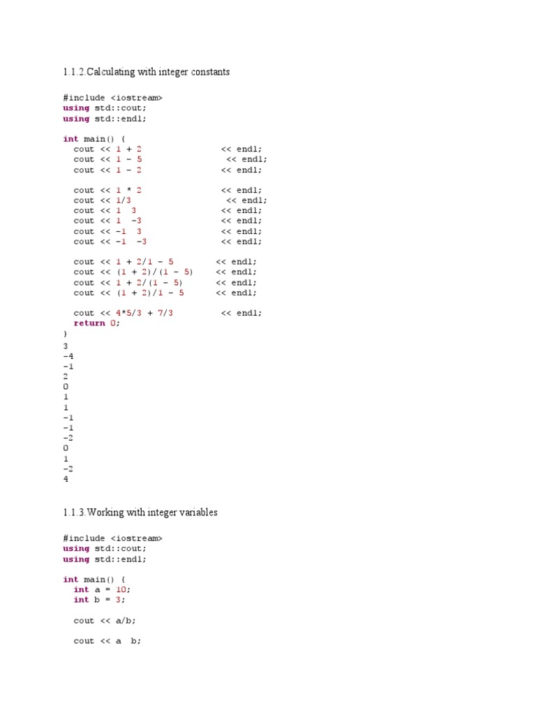 1.1.2.calculating With Integer Constants: Using Using Int | PDF | Scope ...