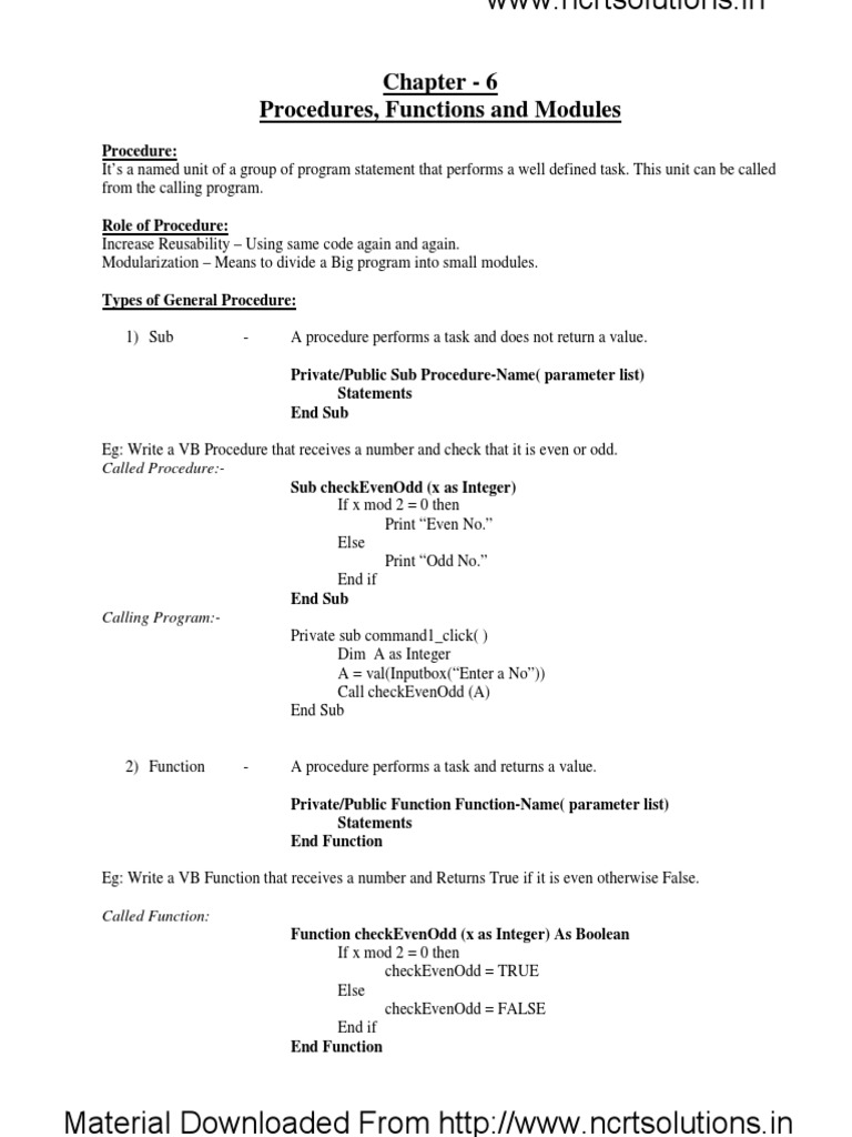 12 Informatics Practices Procedures Functions And Modules Key 1 Pdf Scope Computer Science 