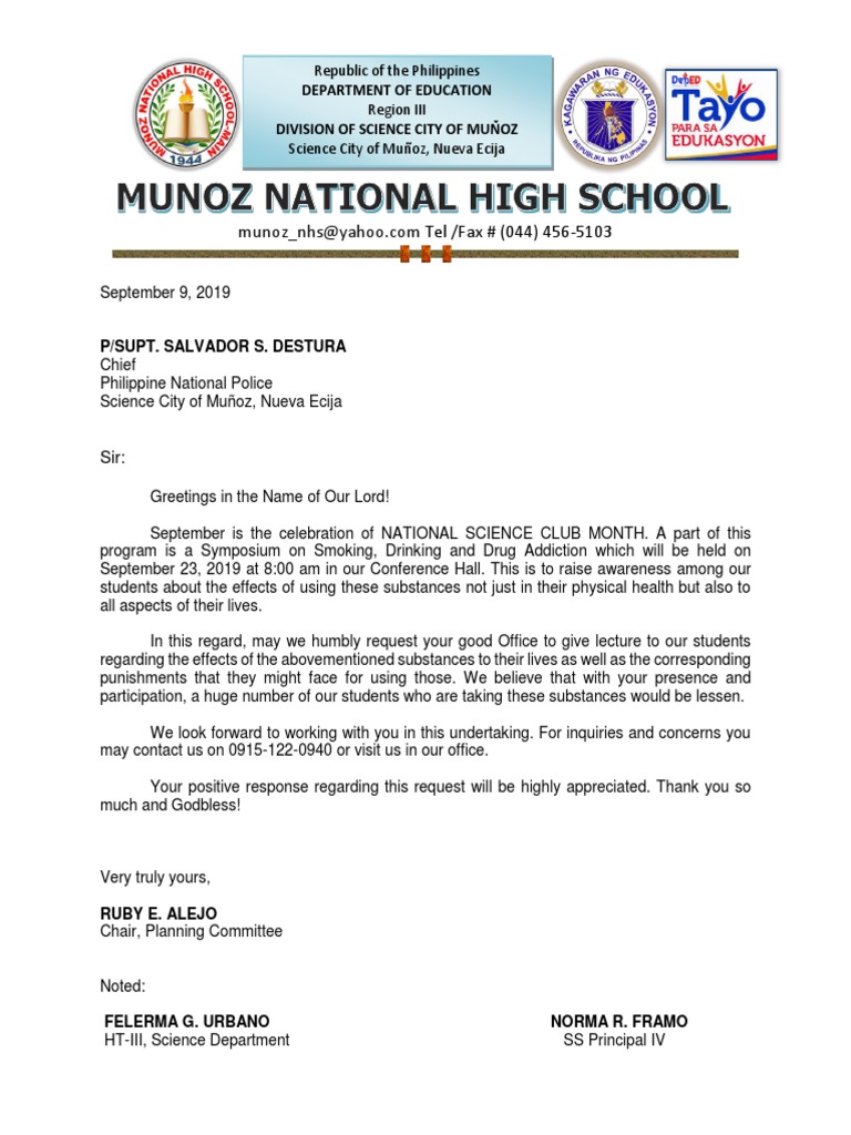 Letter For Symposium City Health Office & PNP 2019 | PDF | Social ...